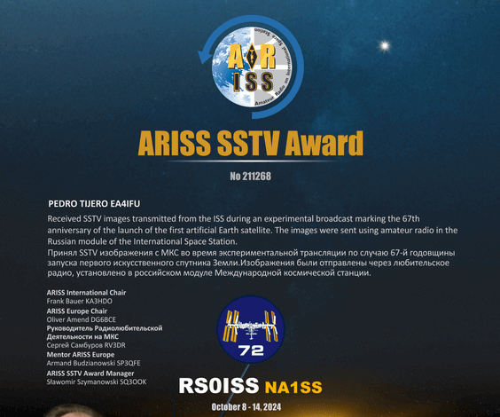 ARISS SSTV Award - EA4IFU – EA4URA